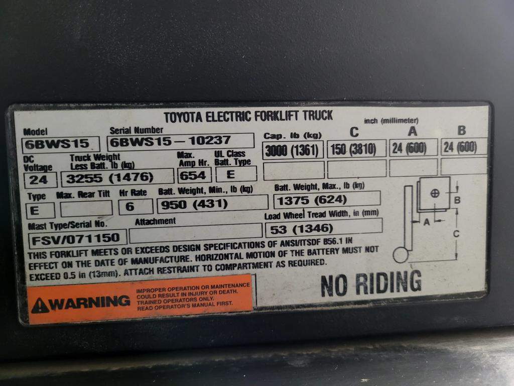 Toyota 6BWS15 Electric Pallet Lift – Good Eye Equipment